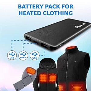 Vida IT Slim 5V 2A Power Bank for Heated Vest Rechargeable Heated Jacket Battery Pack Pocket Size Thin 5000mAh Portable USB Charger for Heated Clothing, Scarf, Coat, Pants, Cell Phone USB-C Power Pack