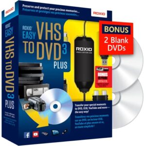 roxio easy vhs to dvd 3 plus | vhs, hi8, v8 video to dvd or digital converter | amazon exclusive 2 bonus dvds [windows]