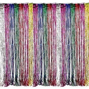 adorox (2 pc metallic rainbow) metallic silver gold rainbow photo backdrop foil fringe curtains party wedding event decoration