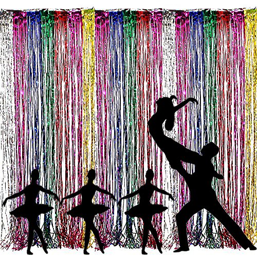 Adorox (2 pc Metallic Rainbow) Metallic Silver Gold Rainbow Photo Backdrop Foil Fringe Curtains Party Wedding Event Decoration