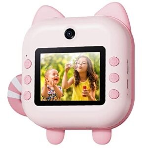 kids instant print camera | mini kids camera with 2.4in hd large screen & dual lens,cute kids camera for girls boys, toddler camera with print paper for 5-12 years old kids huugy