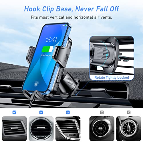 Blukar Car Phone Holder, Air Vent Car Phone Mount Cradle with One Button Release Function and Hook Clip - 360° Rotation Super Stable Car Phone Holder Compatible with All 4.0 to 6.7 inches Phones