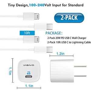 iPhone Fast Charger, 2Pack Extra Long iPhone Charger Fast Charging 10FT [Apple MFi Certified] 20W USB C Wall Apple Rapid Charger 10Foot Lightning Cable for iPhone 14 13 12 Mini 11 Pro Max/XS/SE/8/iPad