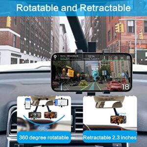 JDHDL Rear View Mirror Phone Holder, Rotatable and Retractable Car Phone Holder Mount Rearview Mirror Phone Holder for Car Compatible with All 4-7 Inch Cell Phones