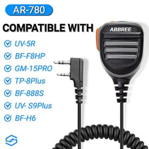 ABBREE AR-780 Two Way Radio Rainproof Handheld Speaker Mic Microphone(Upgrade of BF-S112), Remote Shoulder Mic for GMRS Radio Baofeng UV-5R BF-F8HP UV-5RX3 GM-15PRO TP-8Plus BF-888S S9Plus Ham Radio