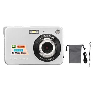 Jopwkuin Digital Camera, 2.7in LCD 4K Rechargeable 48MP Vlogging Camera Anti Shake for Shooting(Silver)