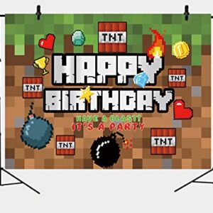 Pixel Backdrop for Birthday Party Game Theme Photography Background for Kids Boy Happy Birthday Video Gaming Battle Gamer Party Supplies Cake Table Decor Banner (7X5FT)