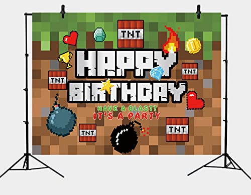 Pixel Backdrop for Birthday Party Game Theme Photography Background for Kids Boy Happy Birthday Video Gaming Battle Gamer Party Supplies Cake Table Decor Banner (7X5FT)