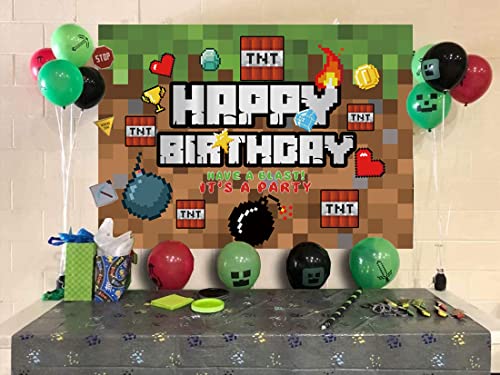 Pixel Backdrop for Birthday Party Game Theme Photography Background for Kids Boy Happy Birthday Video Gaming Battle Gamer Party Supplies Cake Table Decor Banner (7X5FT)