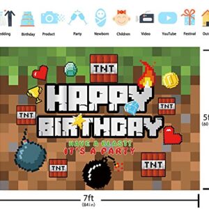 Pixel Backdrop for Birthday Party Game Theme Photography Background for Kids Boy Happy Birthday Video Gaming Battle Gamer Party Supplies Cake Table Decor Banner (7X5FT)