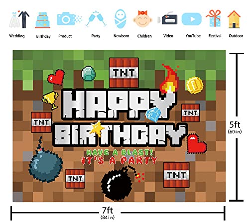 Pixel Backdrop for Birthday Party Game Theme Photography Background for Kids Boy Happy Birthday Video Gaming Battle Gamer Party Supplies Cake Table Decor Banner (7X5FT)