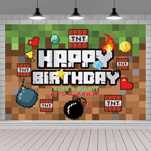 Pixel Backdrop for Birthday Party Game Theme Photography Background for Kids Boy Happy Birthday Video Gaming Battle Gamer Party Supplies Cake Table Decor Banner (7X5FT)