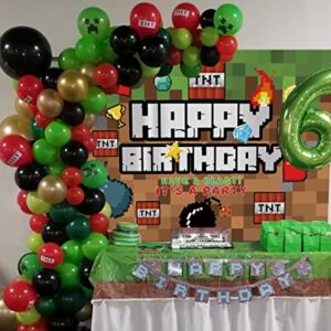 Pixel Backdrop for Birthday Party Game Theme Photography Background for Kids Boy Happy Birthday Video Gaming Battle Gamer Party Supplies Cake Table Decor Banner (7X5FT)