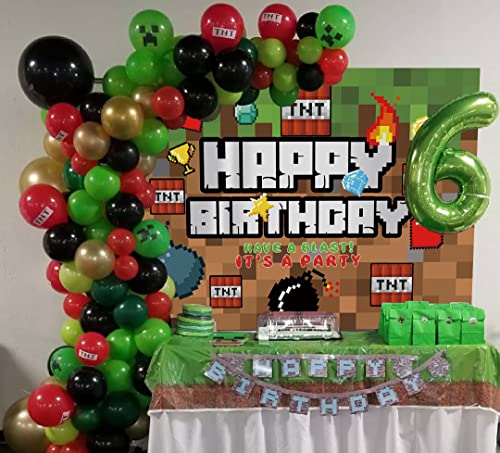 Pixel Backdrop for Birthday Party Game Theme Photography Background for Kids Boy Happy Birthday Video Gaming Battle Gamer Party Supplies Cake Table Decor Banner (7X5FT)