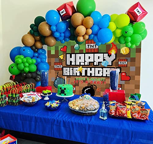 Pixel Backdrop for Birthday Party Game Theme Photography Background for Kids Boy Happy Birthday Video Gaming Battle Gamer Party Supplies Cake Table Decor Banner (7X5FT)