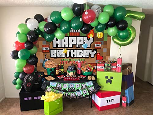 Pixel Backdrop for Birthday Party Game Theme Photography Background for Kids Boy Happy Birthday Video Gaming Battle Gamer Party Supplies Cake Table Decor Banner (7X5FT)