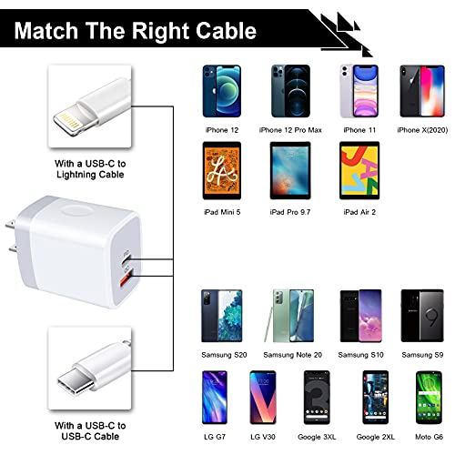 USB C Wall Charger, PD Charger Adapter, 3Pack 20W Power Delivery +Quick Charge 3.0 Dual Port Fast Charger Block Wall Plug for iPhone 14 13 12 11 Pro Max Mini 10 SE XR XS X,Samsung S23 S22 S21 S20 A13