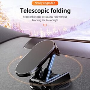 2023 New Alloy Folding Magnetic Car Phone Holder, Metal Folding Phone Holder Stand Dashboard Folding Bracket Universal, 360° Rotation Magnetic Car Phone Holder with Stable, no Shaking (Black)