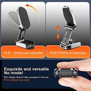 2023 New Alloy Folding Magnetic Car Phone Holder, Metal Folding Phone Holder Stand Dashboard Folding Bracket Universal, 360° Rotation Magnetic Car Phone Holder with Stable, no Shaking (Black)