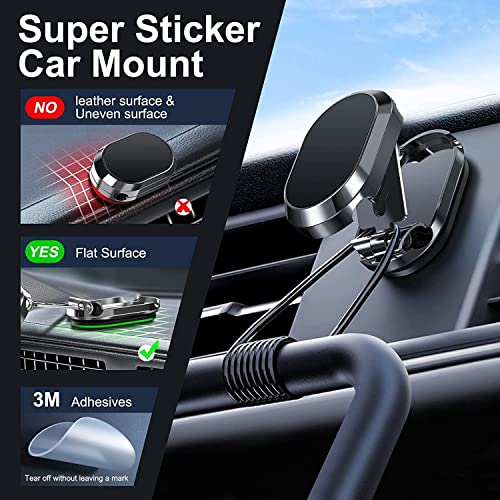 2023 New Alloy Folding Magnetic Car Phone Holder, Metal Folding Phone Holder Stand Dashboard Folding Bracket Universal, 360° Rotation Magnetic Car Phone Holder with Stable, no Shaking (Black)