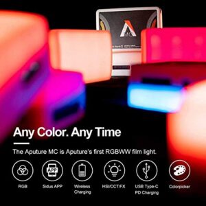 Aputure Amaran MC RGBWW Mini On Camera Video Light,3200K-6500K,CRI/TLCI 96+,HSI Mode,Support Magnetic Attraction and App with USB-C PD and Wireless Charging