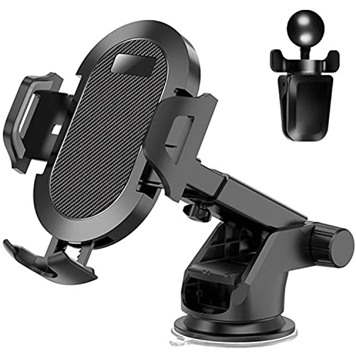 【2022 NEW】VOVIGGOL Universal Cell Phone Holder for Car Phone Mount Car Phone Holder Dashboard Windshield Air Vent Long Arm Strong Suction Cell Phone Car Mount Fit for iPhone Samsung All Phones (Black)