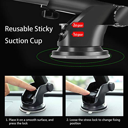 【2022 NEW】VOVIGGOL Universal Cell Phone Holder for Car Phone Mount Car Phone Holder Dashboard Windshield Air Vent Long Arm Strong Suction Cell Phone Car Mount Fit for iPhone Samsung All Phones (Black)