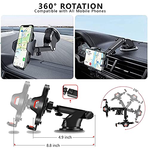 【2022 NEW】VOVIGGOL Universal Cell Phone Holder for Car Phone Mount Car Phone Holder Dashboard Windshield Air Vent Long Arm Strong Suction Cell Phone Car Mount Fit for iPhone Samsung All Phones (Black)