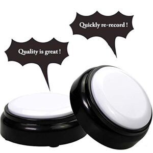 Cover Talking Button Record & Playback Your Own Message 30 Second Custom Recordable, Easy Sound Recorder Set of 2 (2pcs/White+Black)