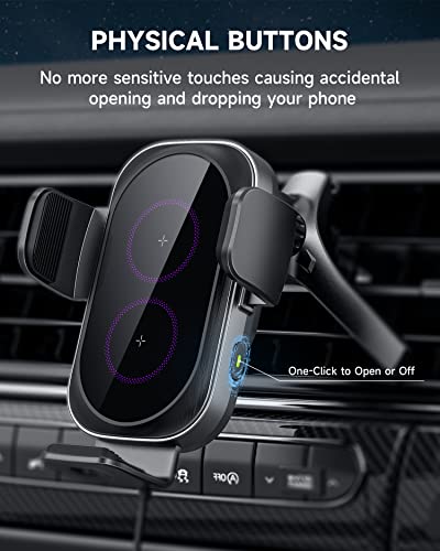 【Dual Coils & 2 Vent Mounts】 Wireless Car Charger, Casunit 15W Dual Coil Fast Charging Auto-Clamping Car Mount for iPhone 14 13 12 Pro Max Mini/Samsung Galaxy Z Flip 4 (Black)