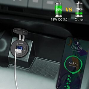 USB C Car Charger Socket, Qidoe 12V/24V Dual USB Outlet PD3.0 & QC3.0 Car USB Port with LED Voltmeter and ON/Off Switch DIY Car Socket for Car Boat Marine Bus Truck Golf RV Motorcycle