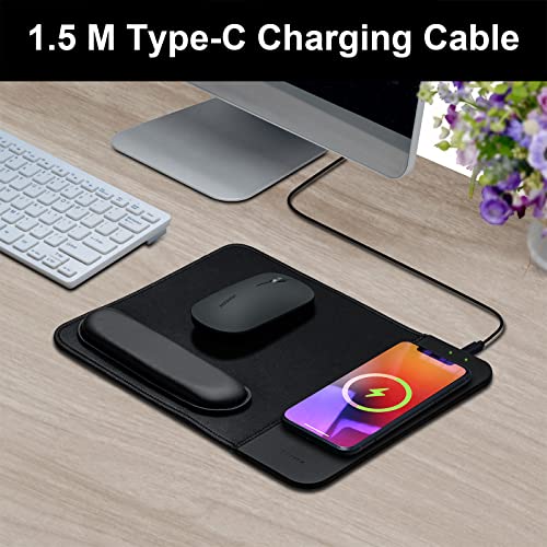 15W Wireless Charging Mouse Pad with Wrist Support, Fast Qi Wireless Charger Mouse Mat for iPhone 14/13/12/12 Pro/11/11Pro/XR/Xs/X/8, Samsung Galaxy S10/S9/S8 Plus Note 9/8 Multiple Devices