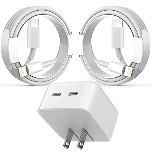 iPhone Fast Charger，35W Dual USB C Fast Apple Charger for iPhone【Apple MFi Certified】Foldable Quick Adapter iPhone Charger Block+【2 Pack】Lightning Cable for iPhone 14 13 12 11 Pro Max/Plus/Mini/iPad