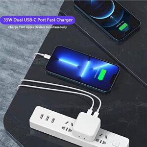 iPhone Fast Charger，35W Dual USB C Fast Apple Charger for iPhone【Apple MFi Certified】Foldable Quick Adapter iPhone Charger Block+【2 Pack】Lightning Cable for iPhone 14 13 12 11 Pro Max/Plus/Mini/iPad