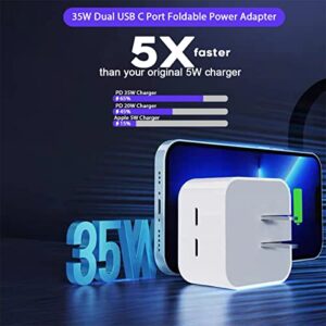 iPhone Fast Charger，35W Dual USB C Fast Apple Charger for iPhone【Apple MFi Certified】Foldable Quick Adapter iPhone Charger Block+【2 Pack】Lightning Cable for iPhone 14 13 12 11 Pro Max/Plus/Mini/iPad