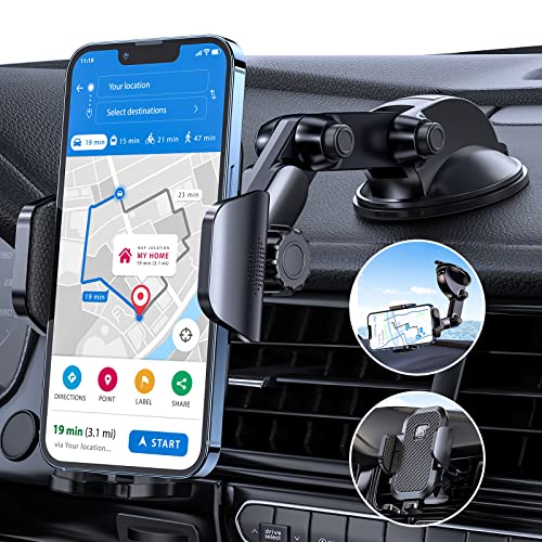 LK Phone Holder for Car,Dashboard Windshield Air Vent Universal 3 in1 Car Phone Holder Mount Compatible for iPhone 14 13 12 11 Pro Max XS X XR 8, Samsung Galaxy S23 S22 S21 S20 All Mobile Smartphone