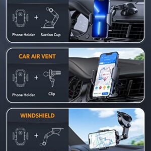 LK Phone Holder for Car,Dashboard Windshield Air Vent Universal 3 in1 Car Phone Holder Mount Compatible for iPhone 14 13 12 11 Pro Max XS X XR 8, Samsung Galaxy S23 S22 S21 S20 All Mobile Smartphone