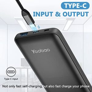 Yoobao Portable Charger with Built-in Cables, PD 20W Fast Charging USB C Power Bank with 4 Outputs, 10000mAh Ultra Slim External Battery Pack for iPhone/iPad/Samsung/Tablet & More - 1 Pack (Black)