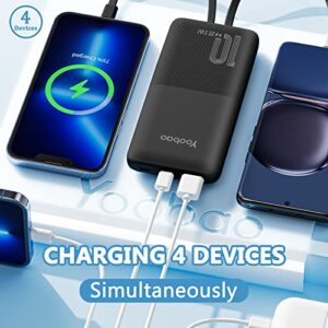 Yoobao Portable Charger with Built-in Cables, PD 20W Fast Charging USB C Power Bank with 4 Outputs, 10000mAh Ultra Slim External Battery Pack for iPhone/iPad/Samsung/Tablet & More - 1 Pack (Black)