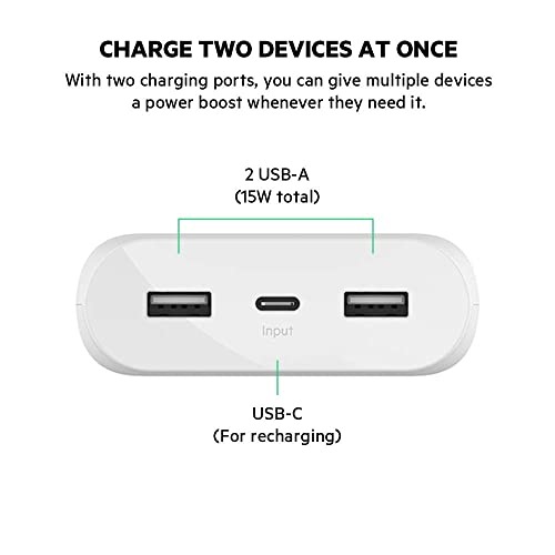 Belkin BoostCharge 20k mAh Power Bank, Portable USB-C Charger, Phone Charger Battery Pack for iPhone 14, iPhone 13, iPhone 12 w/ USB-C Cable Included - White