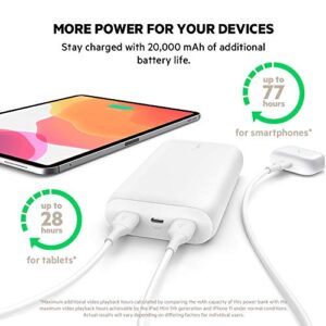 Belkin BoostCharge 20k mAh Power Bank, Portable USB-C Charger, Phone Charger Battery Pack for iPhone 14, iPhone 13, iPhone 12 w/ USB-C Cable Included - White