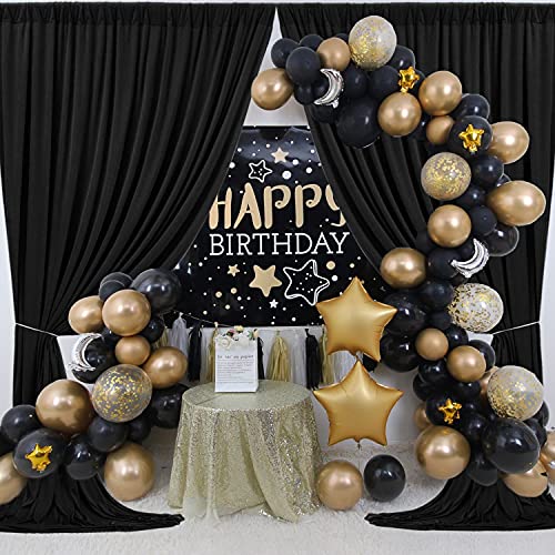 10 ft x 10 ft Wrinkle Free Black Backdrop Curtain Panels, Polyester Photography Backdrop Drapes, Wedding Party Home Decoration Supplies