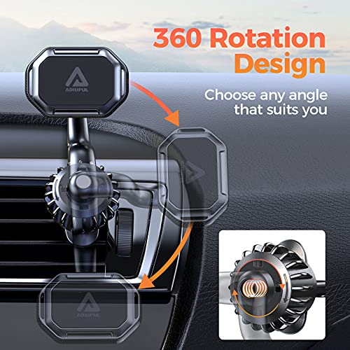 Magnetic Phone Holder for Car, ADIUPUL [Upgraded Clip] Magnetic Car Mount [360° Unobstructed] Magnet Phone Holder for Car, Magnet Phone Holder for Car Compatible with 4-6.7 inch Smartphone and Tablets