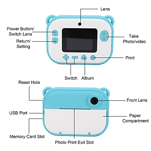 Instant Print Camera, Portable Digital Camera Printing Camera 200DPI for Kid for Children(Blue)