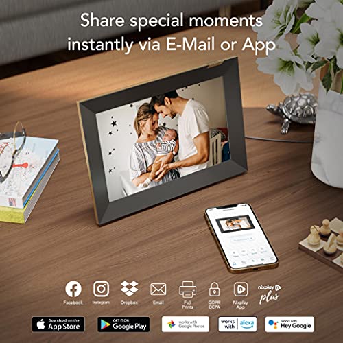 Nixplay 10.1 inch Touch Screen Digital Picture Frame with WiFi (W10K) - Black-Gold - Unlimited Cloud Photo Storage - Share Photos and Videos Instantly via Email or App - Preload Content