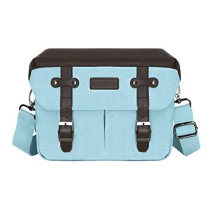 mosiso camera case crossbody shoulder messenger bag, dslr/slr/mirrorless photography vintage pu leather flap gadget bag with rain cover compatible with canon/nikon/sony camera and lens, air blue