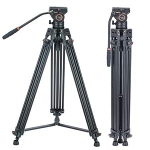 video tripod system, cayer bv30l 72 inch- professional heavy duty aluminum twin tube tripod, k3 fluid head, mid-level spreader, max loading 13.2 lb, dslr camcorder, plus 1 bonus quick release plate