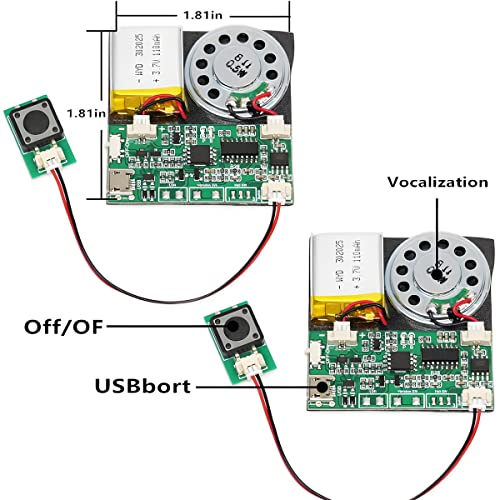 Press-Button Control Activated 8M MP3 Recordable PCB Sound Module USB Downloadable Sound Module for Crafts, Christmas,New Year Greeting Cards-with Speaker Lithium Battery Powered and USB Cable