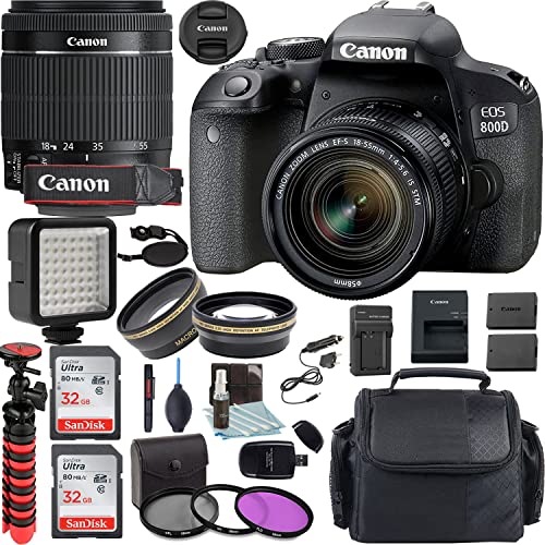 800D / Rebel T7i Digital SLR Camera with EF-S 18-55mm f/4-5.6 is STM Lens + Accessory Bundle Kit (Flash, Travel Charger, Extra Battery, and More)