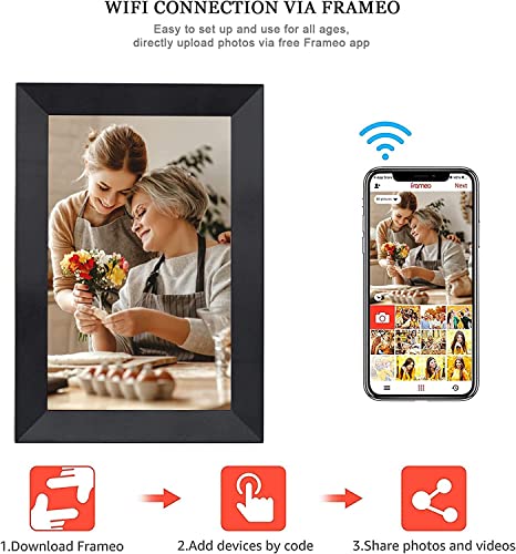 Frameo Digital Photo Frame 10.1 Inch WiFi Digital Picture Frame with 16GB Storage, IPS Touch Screen HD Display, Auto-Rotate, Slideshow, Share Moments via Free APP - Gift for Family and Friends (Black)